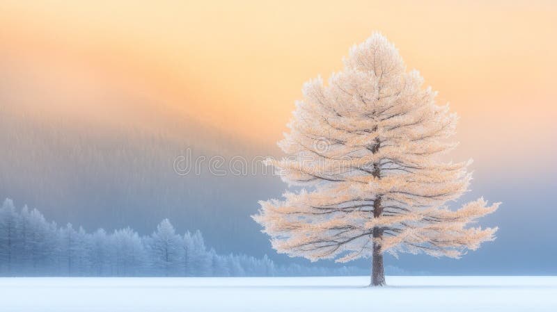 Frosty Tree Stands Alone in Winter Landscape Stock Illustration ...