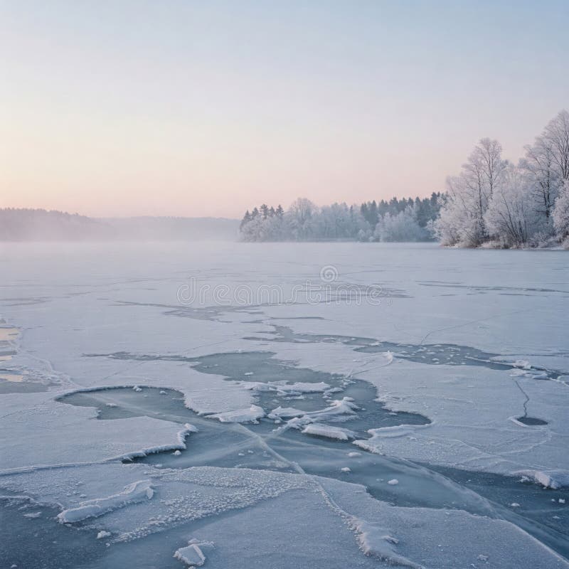 Frosty Trees Stand Over Cracking Ice Stock Illustration - Illustration ...