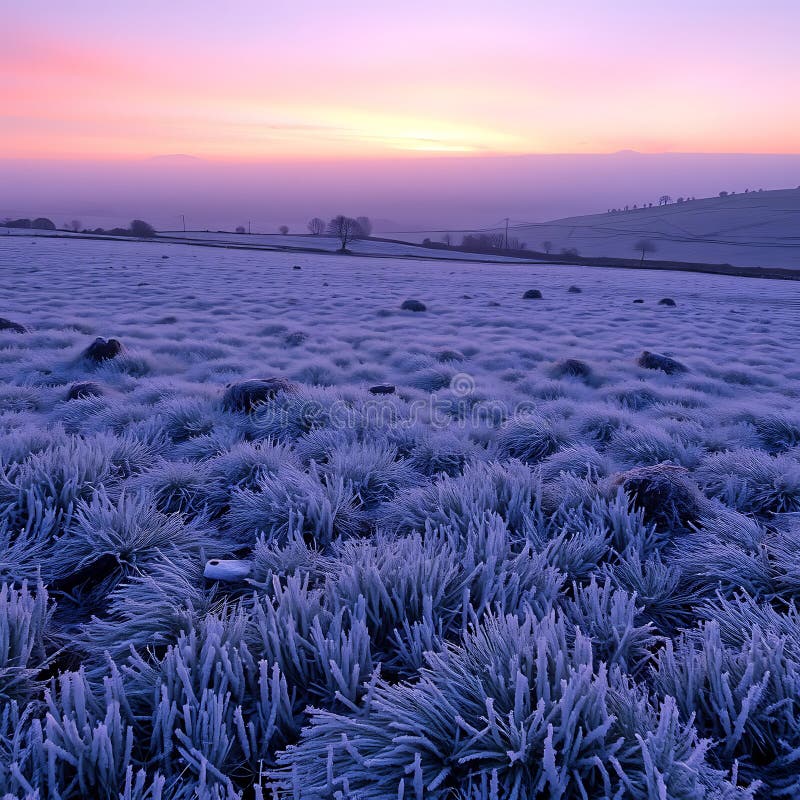Frosty Welsh Field at Dawn stock illustration. Illustration of snow ...