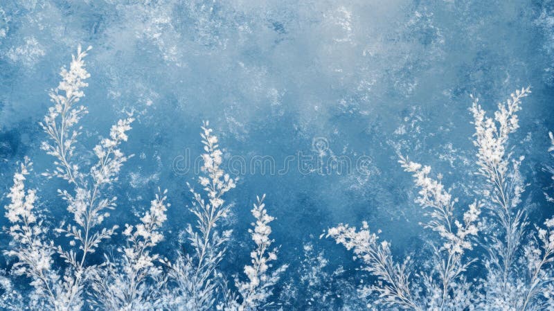Frosty White Plants Against a Blue Icy Background Stock Illustration ...