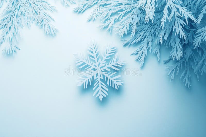 Frosty Winter Scene with Snowflake and Ice-covered Pine Branches on ...