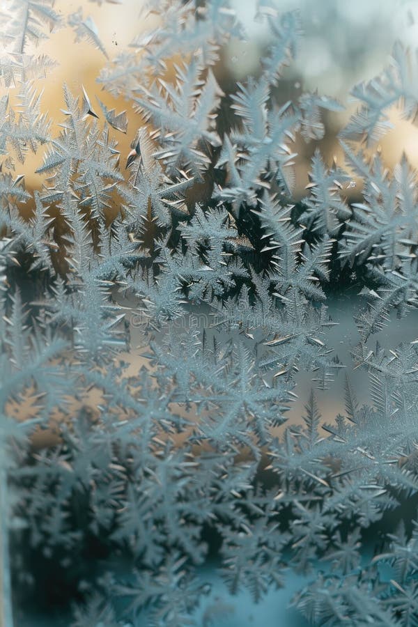 Frosty Winter Sunrise through Ice Crystal Window Pattern Stock Photo ...