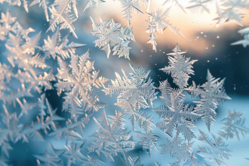 Frosty Winter Sunrise through Ice Crystal Window Pattern Stock Photo ...