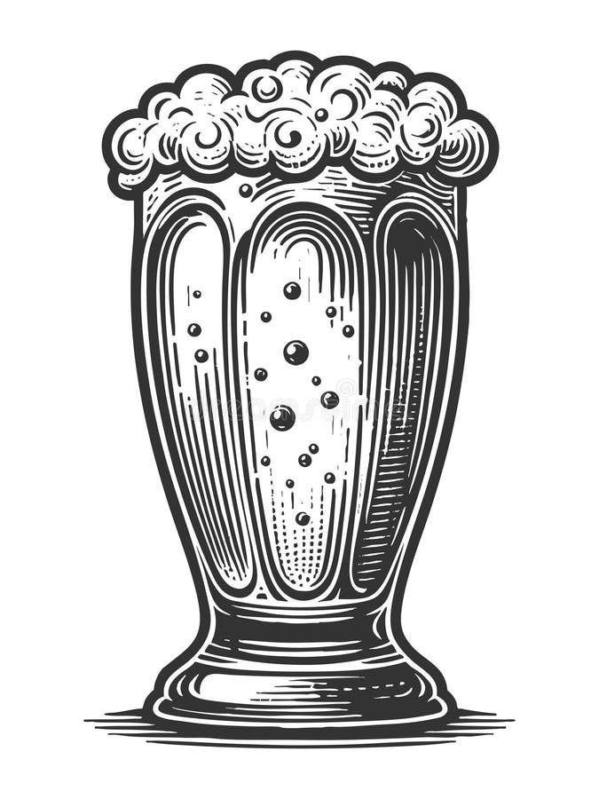 Frothy Beer Glass Engraving Vector Illustration Stock Vector ...