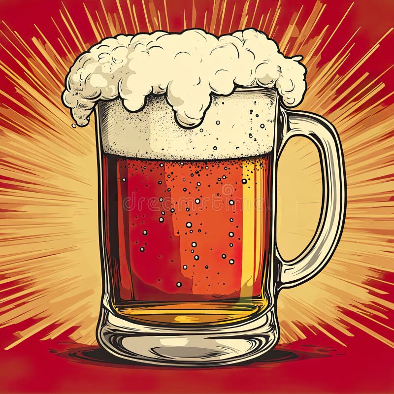 Frothy Beer Mug with Foam Against Bright Red Background Stock Image ...