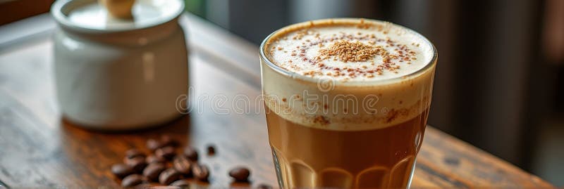 Frothy Cappuccino Cinnamon Wooden Table Next Coffee Beans Stock Photos ...