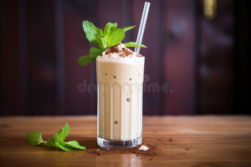 Frothy Chocolate Milkshake Garnished with Mint Leaves Stock Photo ...