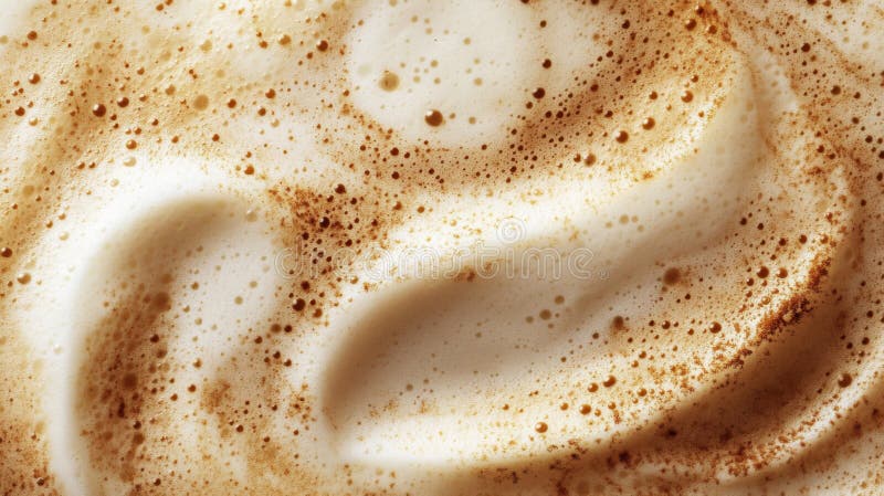 Frothy Coffee Close Up with Swirling Foam Texture in Warm Brown and ...