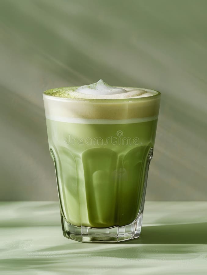 Frothy Matcha Latte Clear Glass Green Background Stock Photos - Free ...