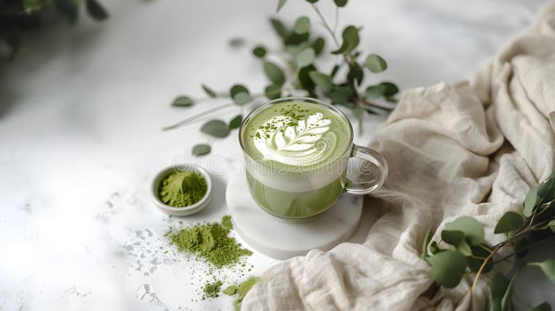 A Frothy Matcha Latte in a Glass Mug. this is AI Generative Image ...