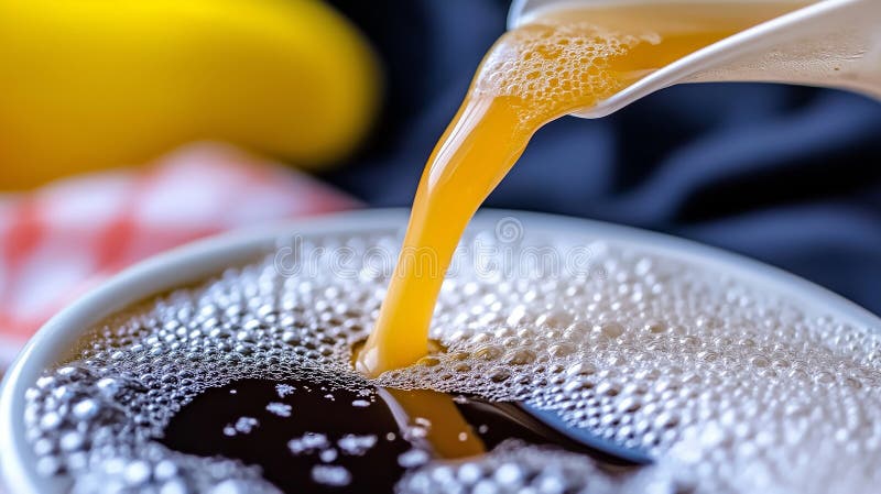 Frothy Milk Being Poured into a Cup of Coffee Creating a Visually ...
