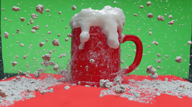 Frothy Red Mug Overflowing, Green Screen, Snow, Studio Stock Photo ...