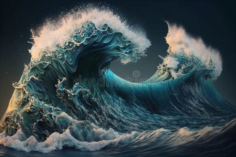 The Frothy Waves Roll and Crash in the Vast Ocean. Generative AI Stock ...