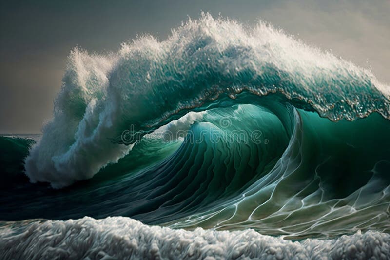 The Frothy Waves Roll and Crash in the Vast Ocean. Generative AI Stock ...