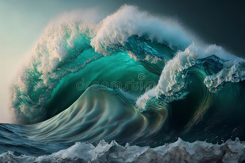 The Frothy Waves Roll and Crash in the Vast Ocean. Generative AI Stock ...