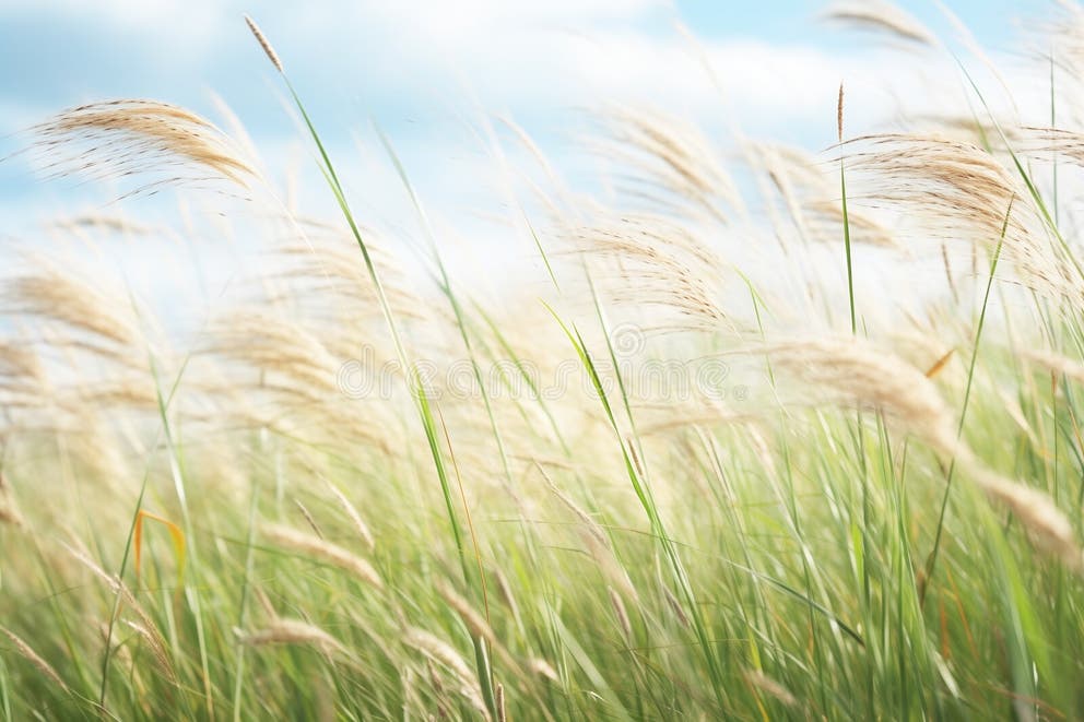 Frothy Waves of Tall Grass Blowing in the Wind Stock Illustration ...