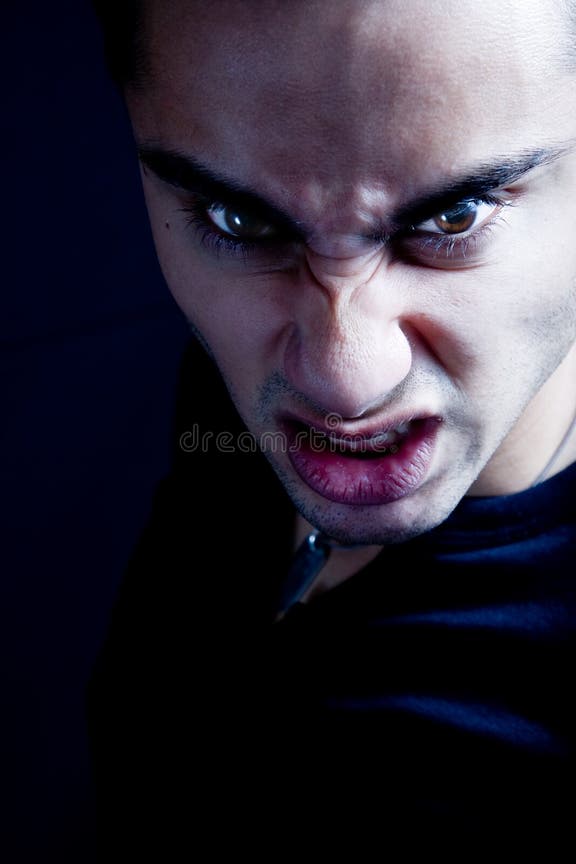 Frown of Scary Sinister Evil Vampire Man Stock Image - Image of head ...