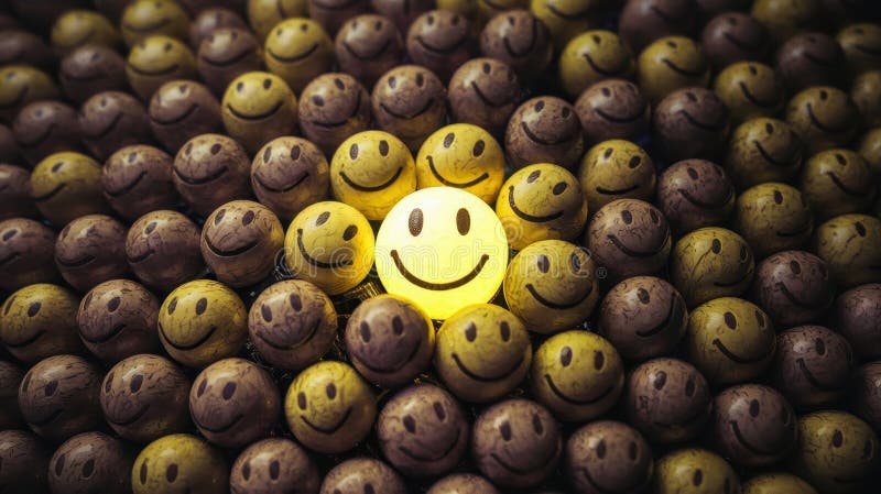 Frowning Face Emojis with Central Smiling Face in Yellow Stock ...