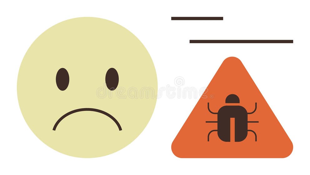 Sad Face with Bug Warning Triangle Representing System Error or ...