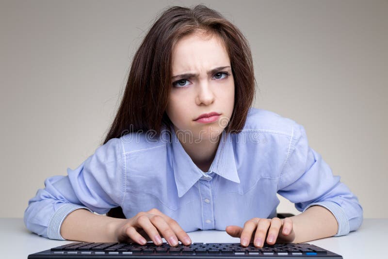 Frowning Woman Using Keyboard Stock Photos - Free & Royalty-Free Stock ...