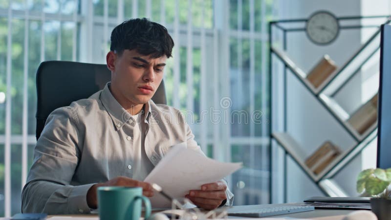 Frowning Guy Texting Pc Keyboard Working Computer in Open Space Office ...