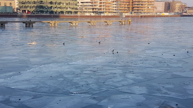 Iced river Spree in Berlin stock image. Image of reflection - 111578563