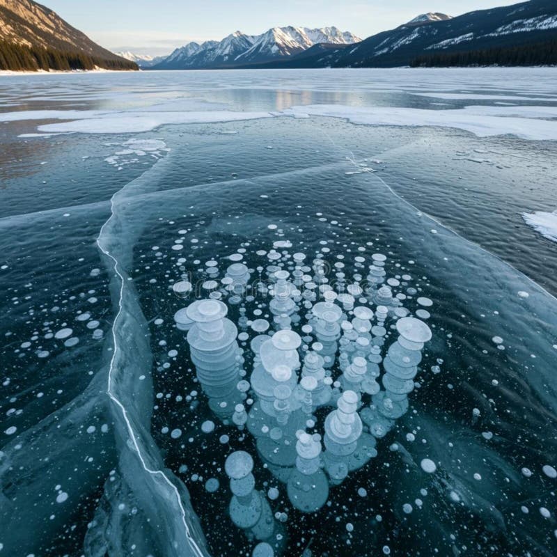Frozen Abraham Lake Displays Stunning Methane Bubble Stacks Stock ...
