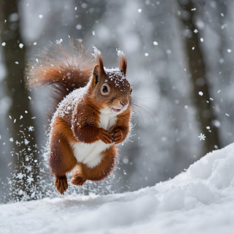 Frozen Adventures: a Red Squirrel in a Snow-Covered Forest Stock ...