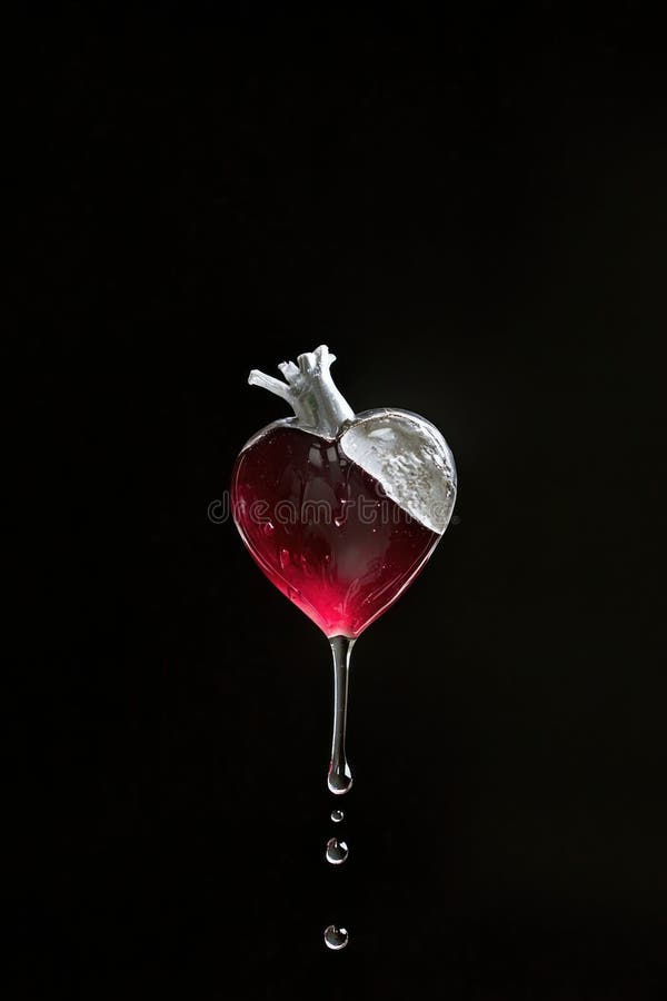 Frozen Anatomical Heart with Red Liquid on Black Background Stock Image ...
