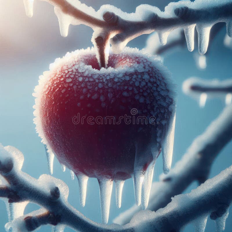 A Frozen Apple on a Branch. Stock Photo - Image of agriculture, fruit ...