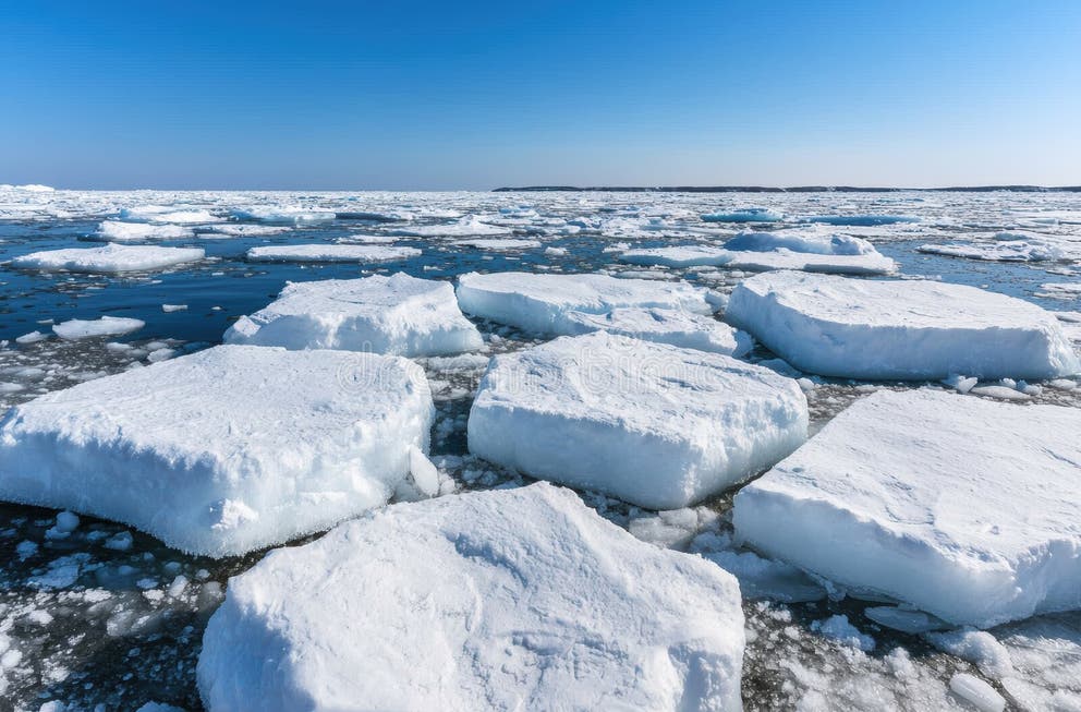 Frozen Arctic Landscape with Icy Blocks and Open Water Stock ...