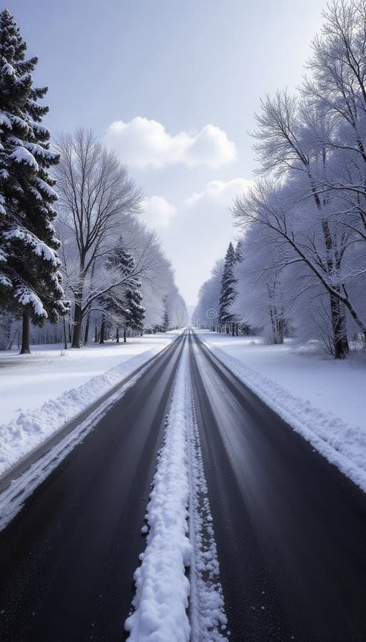 Frozen Asphalt with Snowdrifts and Trees Covered in Ice, Road, Texas ...