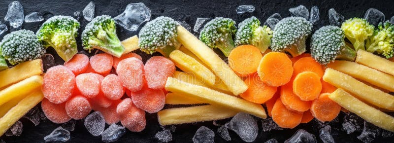 Frozen Assorted Vegetables with Broccoli, Carrots, and Parsnips on Ice ...