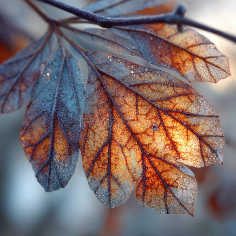 Frozen Autumn Leaves with Icy Texture Stock Illustration - Illustration ...