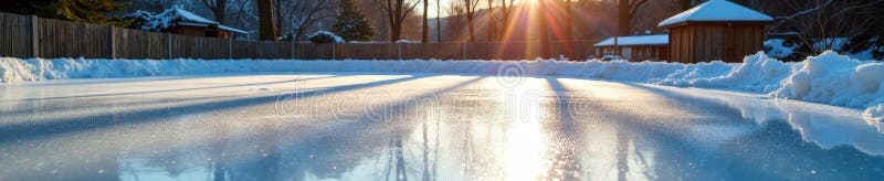 Frozen Backyard Rink, Winter Sunlight Glints Off Ice , Skating, Frozen ...