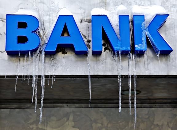Frozen bank sign stock image. Image of metallic, letters - 13923865