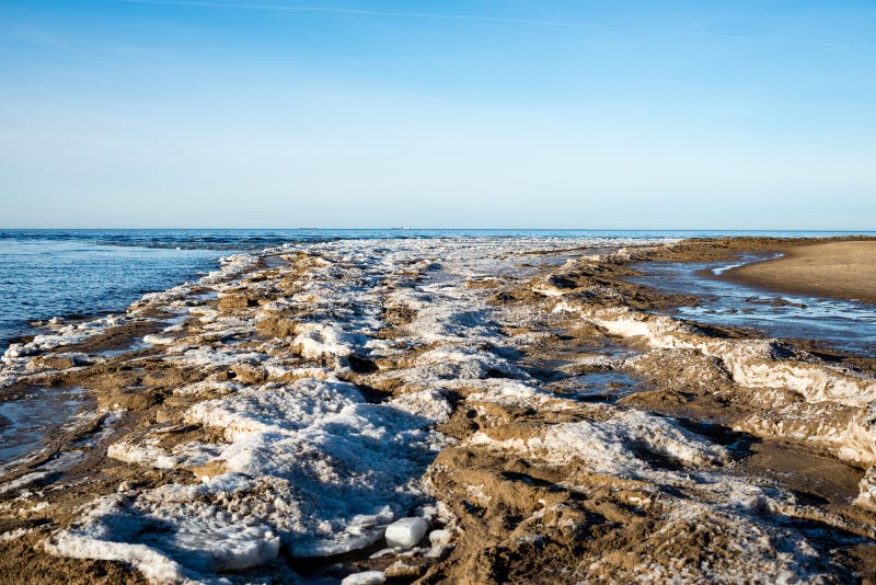 Frozen Beach in Cold Winters Day Stock Photo - Image of cold, black ...