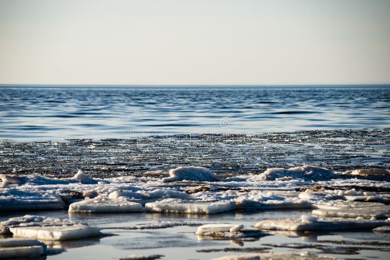 Frozen Beach in Cold Winters Day Stock Image - Image of iceberg, black ...