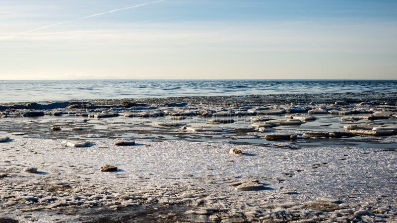 Frozen Beach in Cold Winters Day Stock Image - Image of background ...