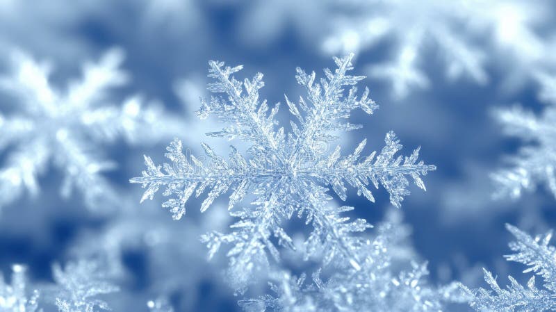 Frozen Beauty: a Detailed Macro of a Single Snowflake on a Snowy Blue ...