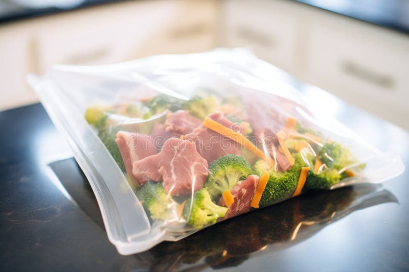 Frozen Beef and Broccoli in a Plastic Bag for Ready Meals Stock Image ...