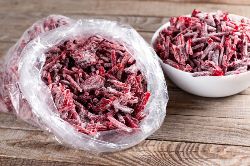 Frozen Beet in Plastic Bag on a Table. Frozen Food, Frozen Vegetables ...