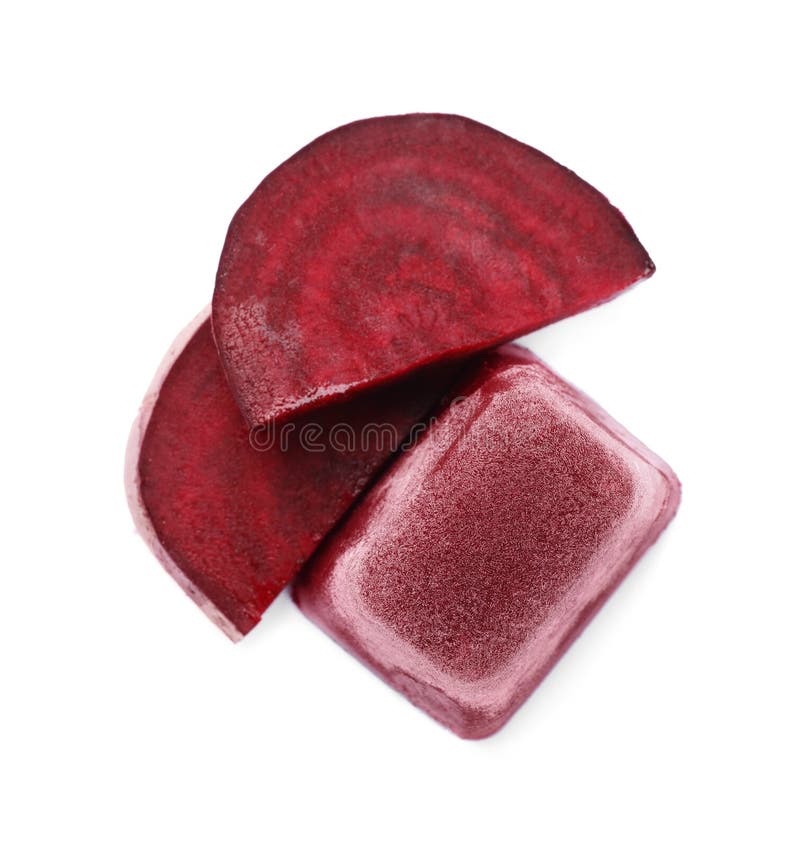 Frozen Beetroot Puree Cube and Fresh Beetroot Isolated on White, Top ...