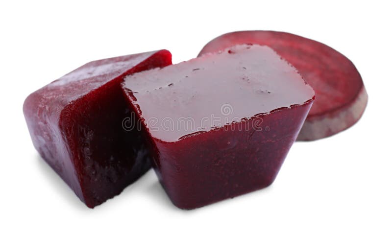 Frozen Beetroot Puree Cubes and Fresh Beetroot Isolated on White Stock ...