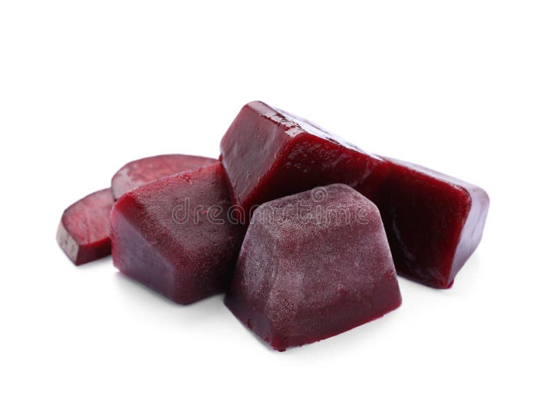 Frozen Beetroot Puree Cubes and Fresh Beetroot Isolated on White Stock ...