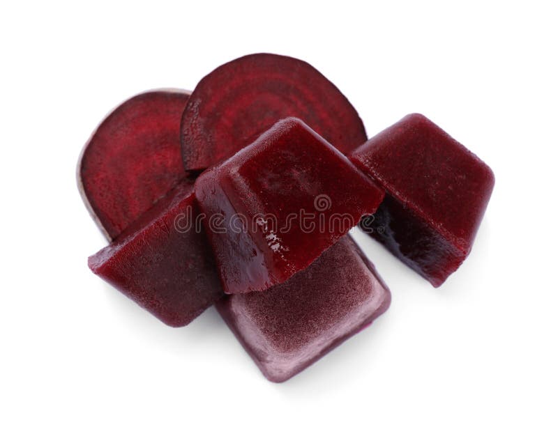 Frozen Beetroot Puree Cubes and Fresh Beetroot Isolated on White, Top ...