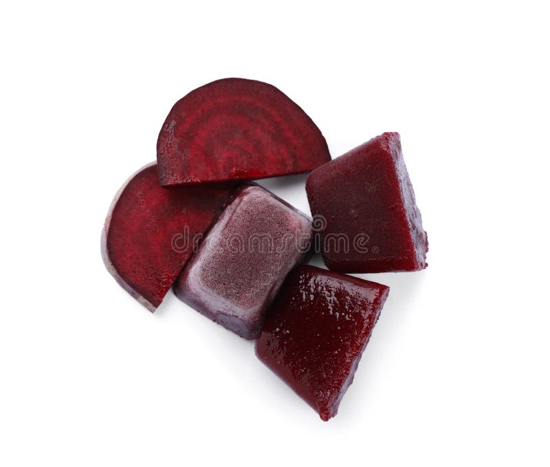Frozen Beetroot Puree Cubes and Fresh Beetroot Isolated on White, Top ...