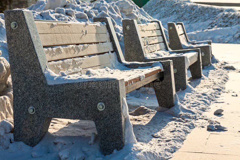 Frozen bench in park stock image. Image of three, park - 43226859