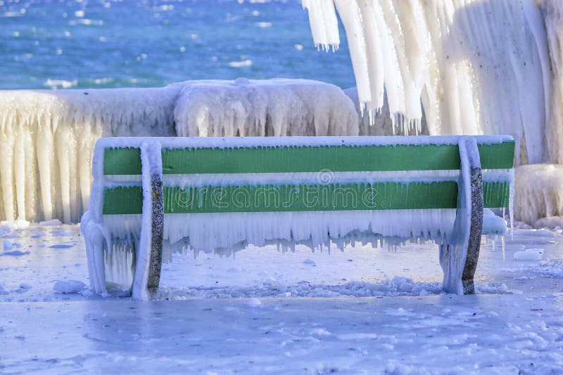 Frozen Bench by Very Cold Winter, Versoix, Switzerland Stock Image ...