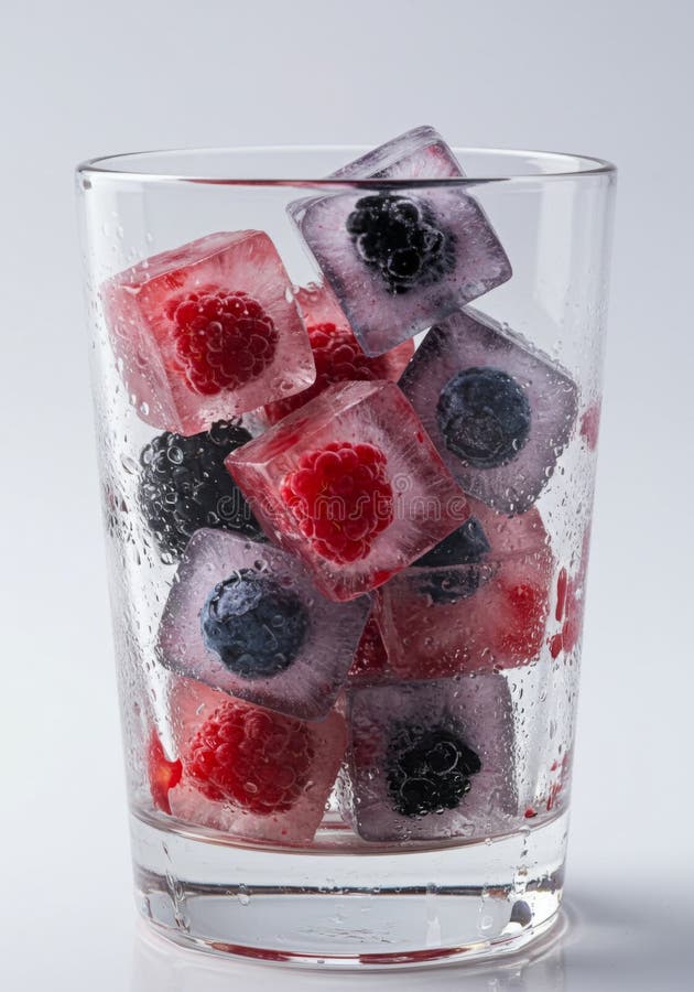 Frozen Berries Ice Cubes in Glass Stock Illustration - Illustration of ...
